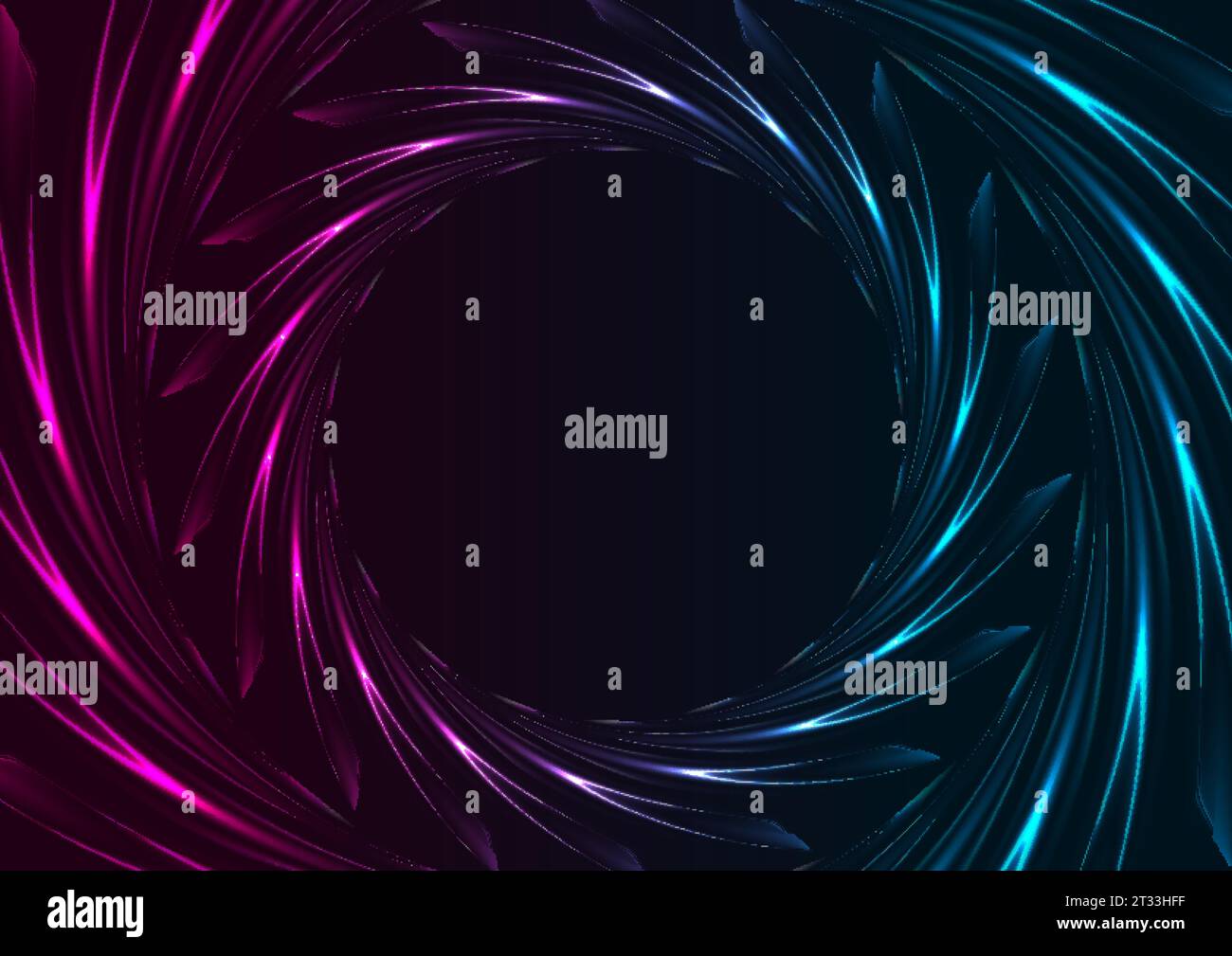 Blue and purple neon glowing glossy round shapes abstract background ...