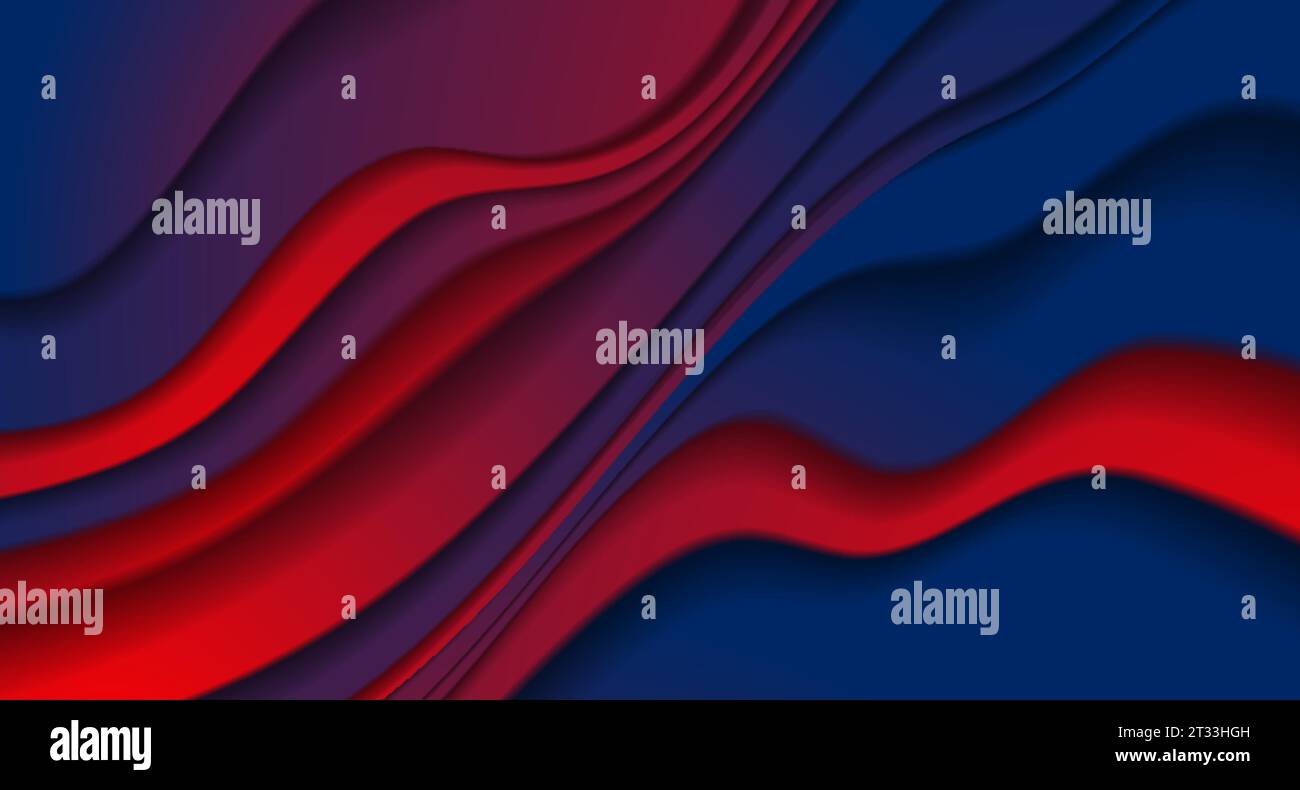Dark blue and red smooth refracted waves abstract background. Vector ...