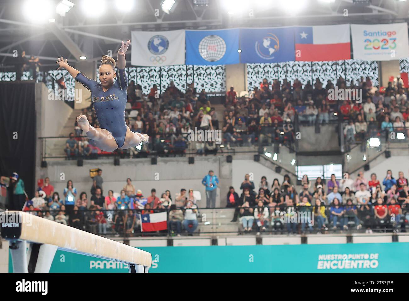 Santiago, Chile. 22nd Oct, 2023. Rebeca Andrade of Brazil in action on ...