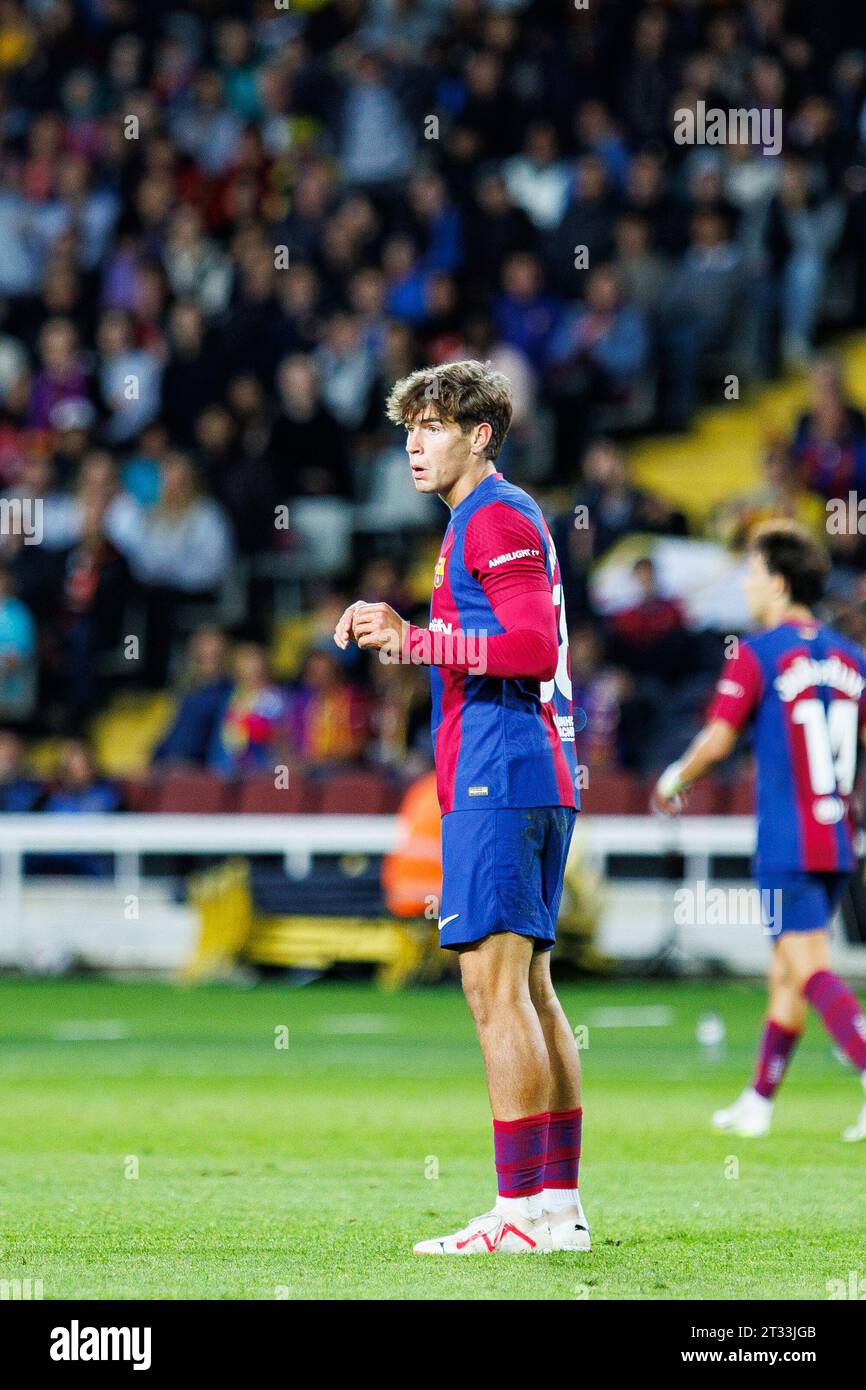 Barcelona, Spain. 22th Oct, 2023. Marc Guiu celebrates after scoring ...