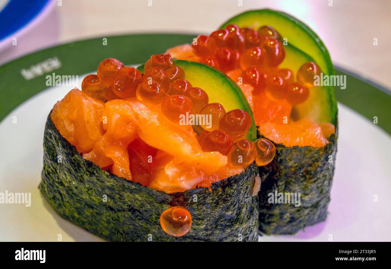 Japanese Sushi, Ikura salmon roe, Japanese restaurant, Hong Kong, China ...