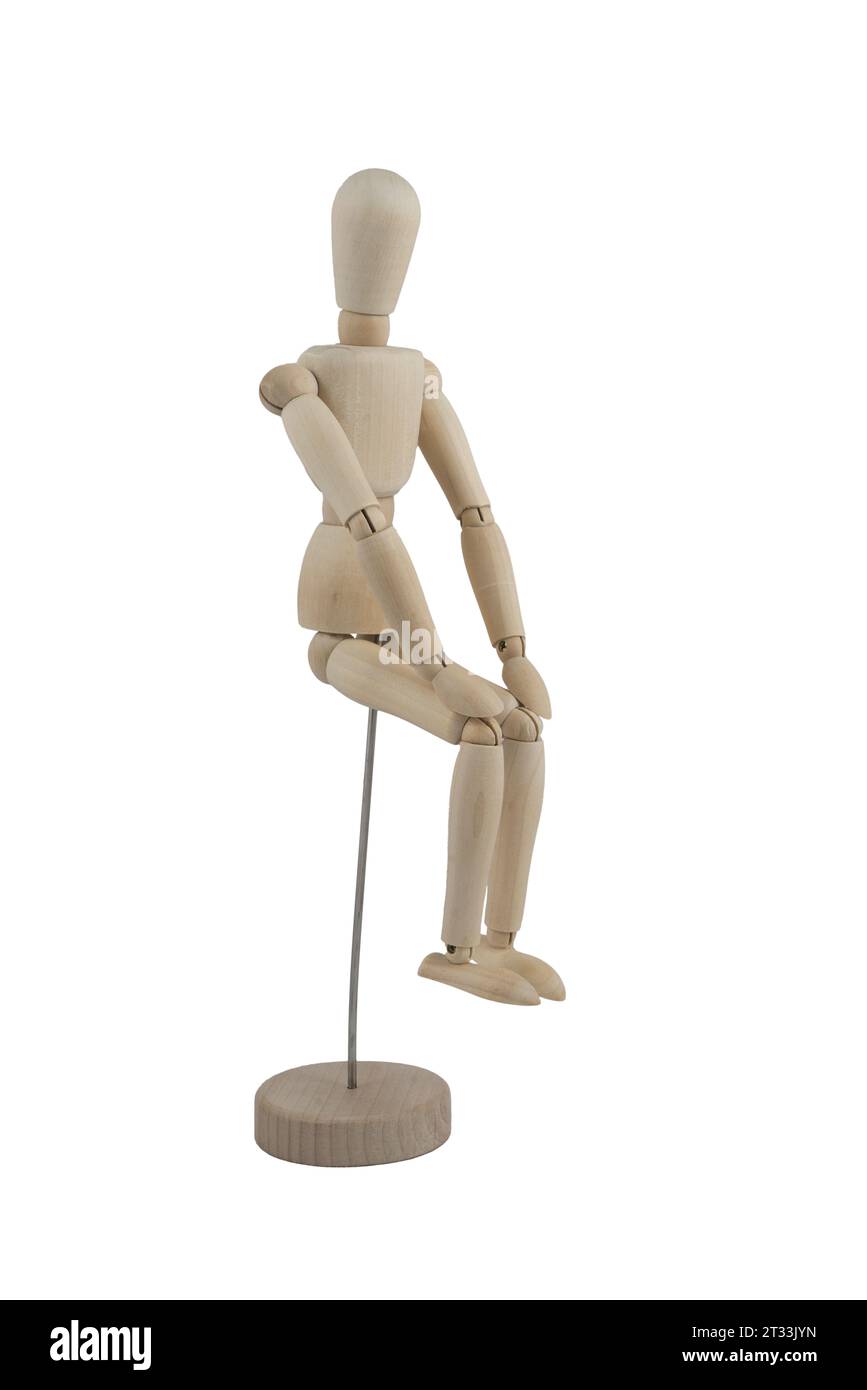 a wooden mannequin posing on a transparent background Stock Photo - Alamy