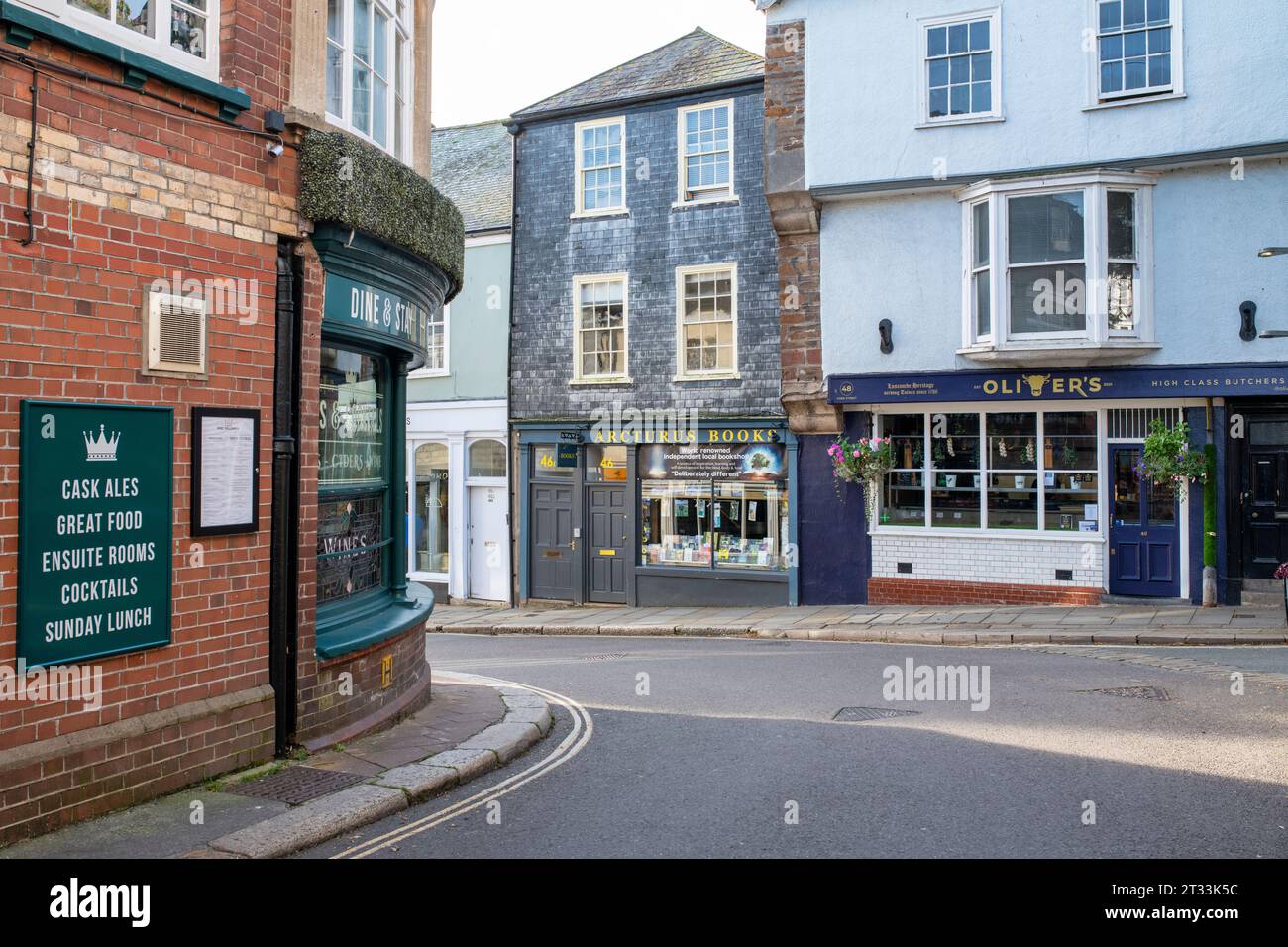 Shops along the Fore Street. Totnes, Devon, England Stock Photo - Alamy