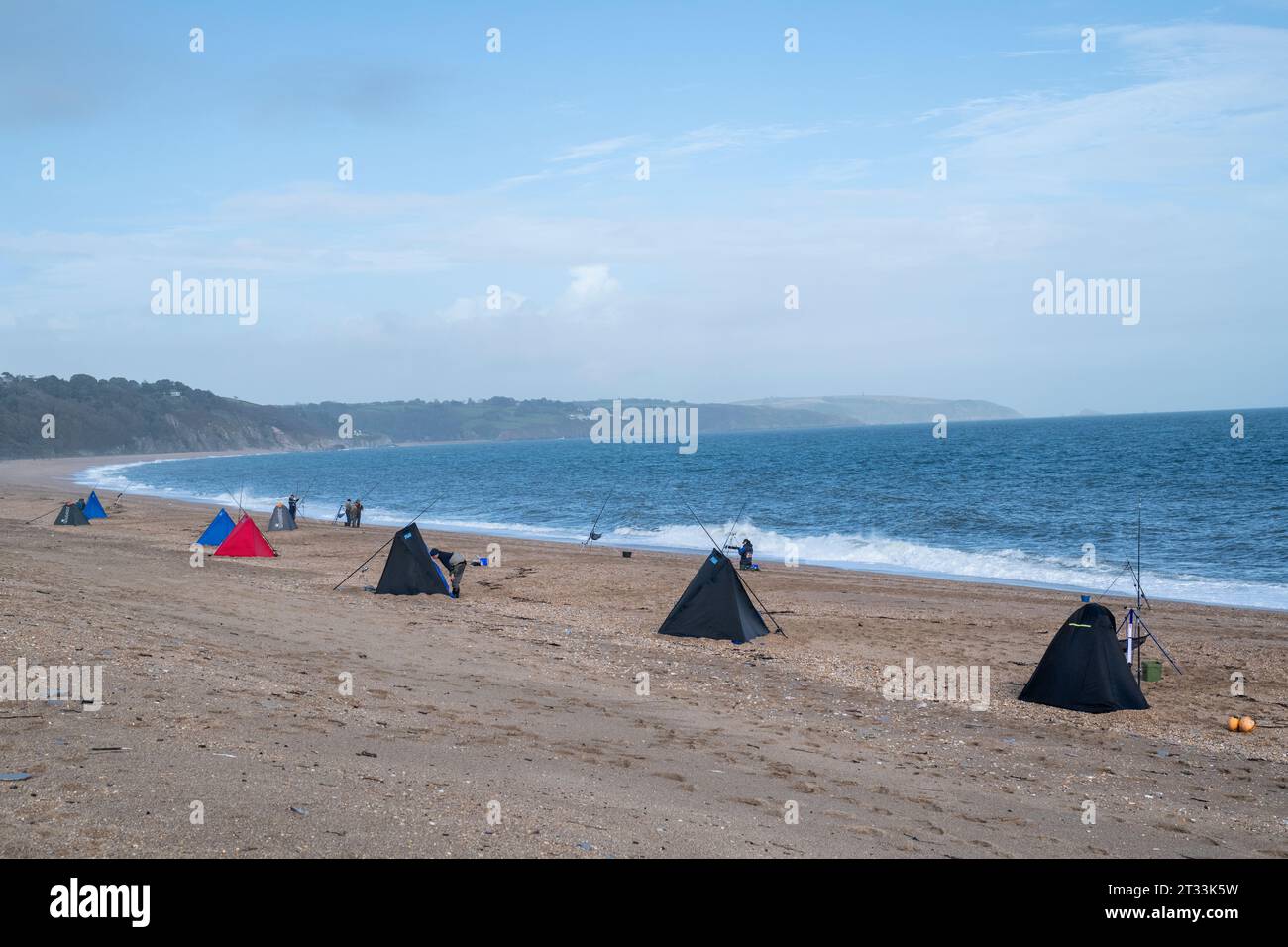 Sea fishing along the Devon coastline. Slapton sands, Devon, England ...
