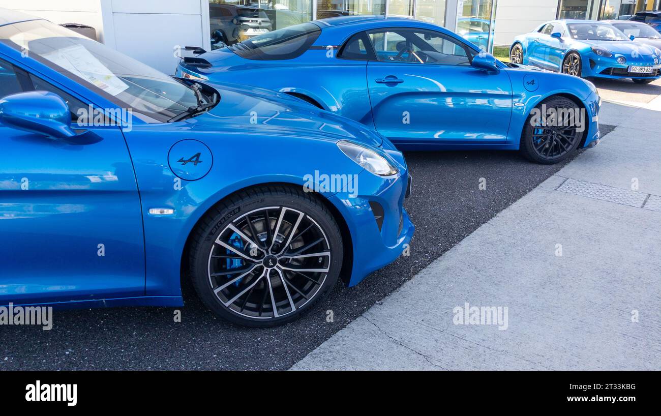 Bordeaux , France - 10 06 2023 : Alpine A110 blue sport french car on ...