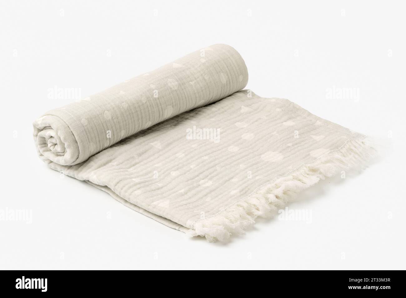 Gray muslin blanket for kids on white background Stock Photo - Alamy