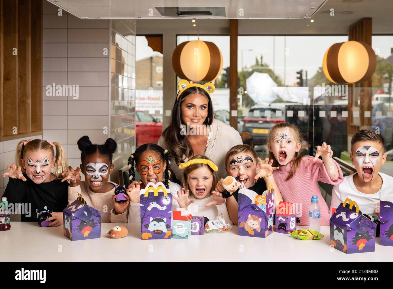 EDITORIAL USE ONLY Amy Childs visits McDonald's with her daughter Polly ...