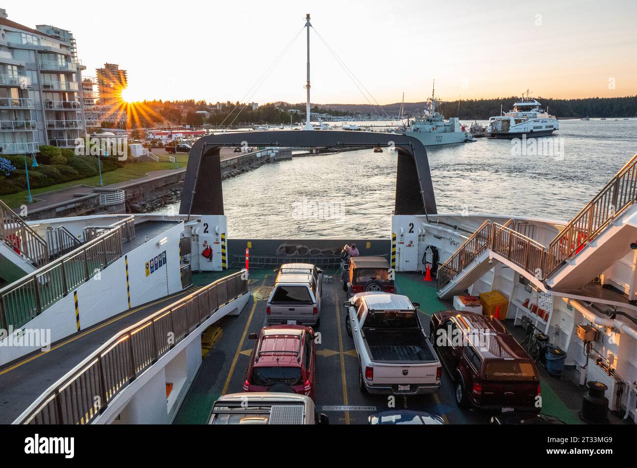 cars parked on a British Columbia Ferry (Island Kwigwis) at Nanaimo ...