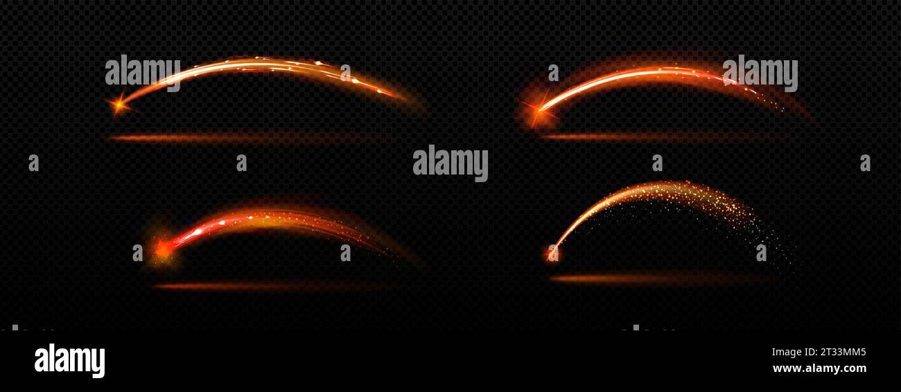 Shooting star with red glowing arc trail. Realistic vector illustration ...