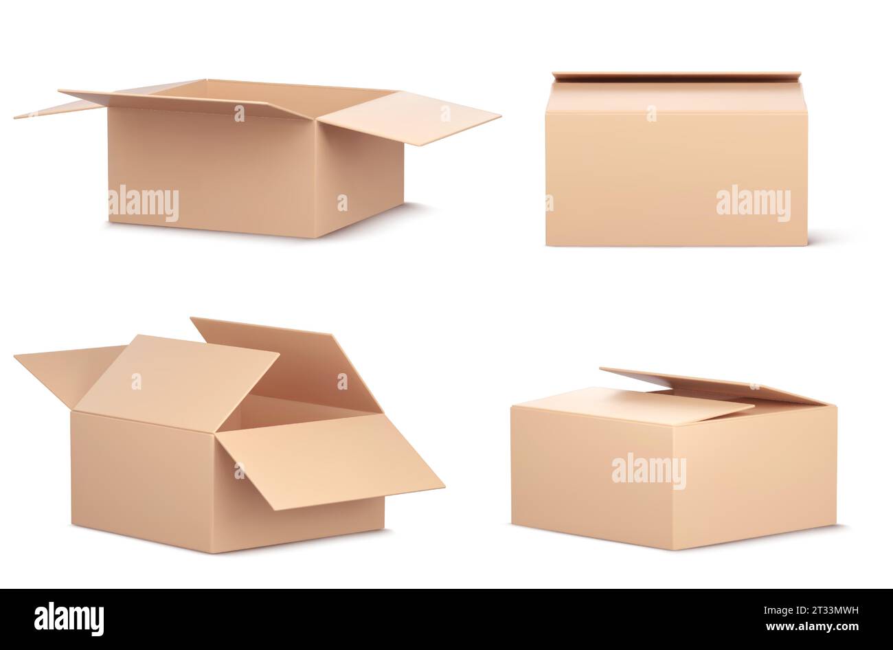 3d open empty delivery cardboard box vector icon. Isolated brown parcel ...