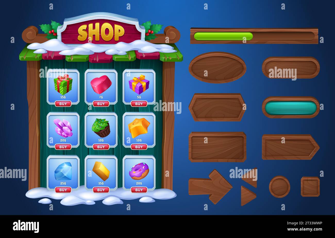 Game user interface menu boards, buttons and shop design. Cartoon ...