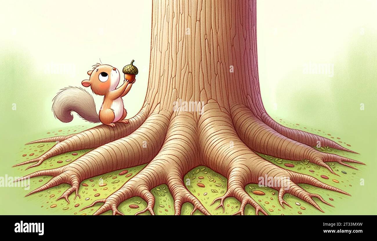 An illustration of a cute cartoon squirrel grasping a nut with its paws ...