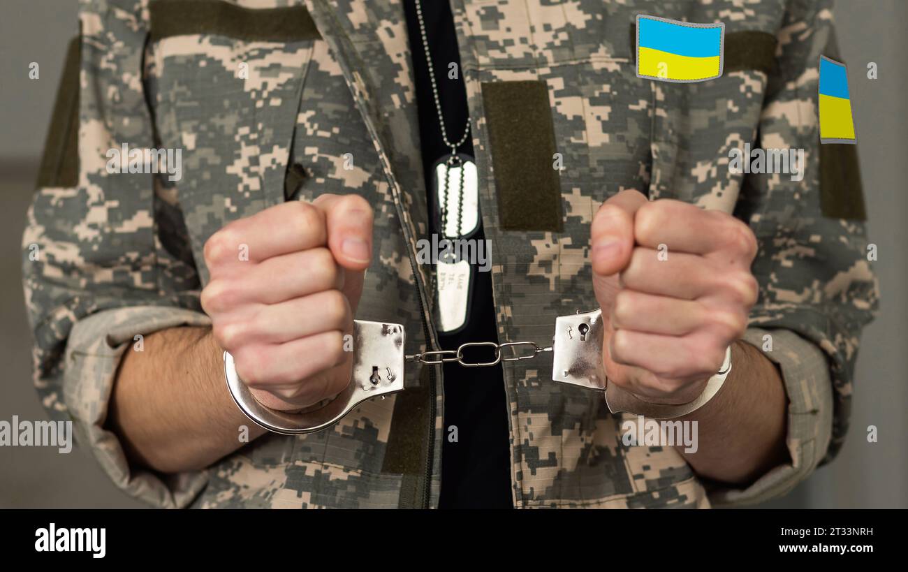 Ukrainian military man with handcuffs Stock Photo - Alamy