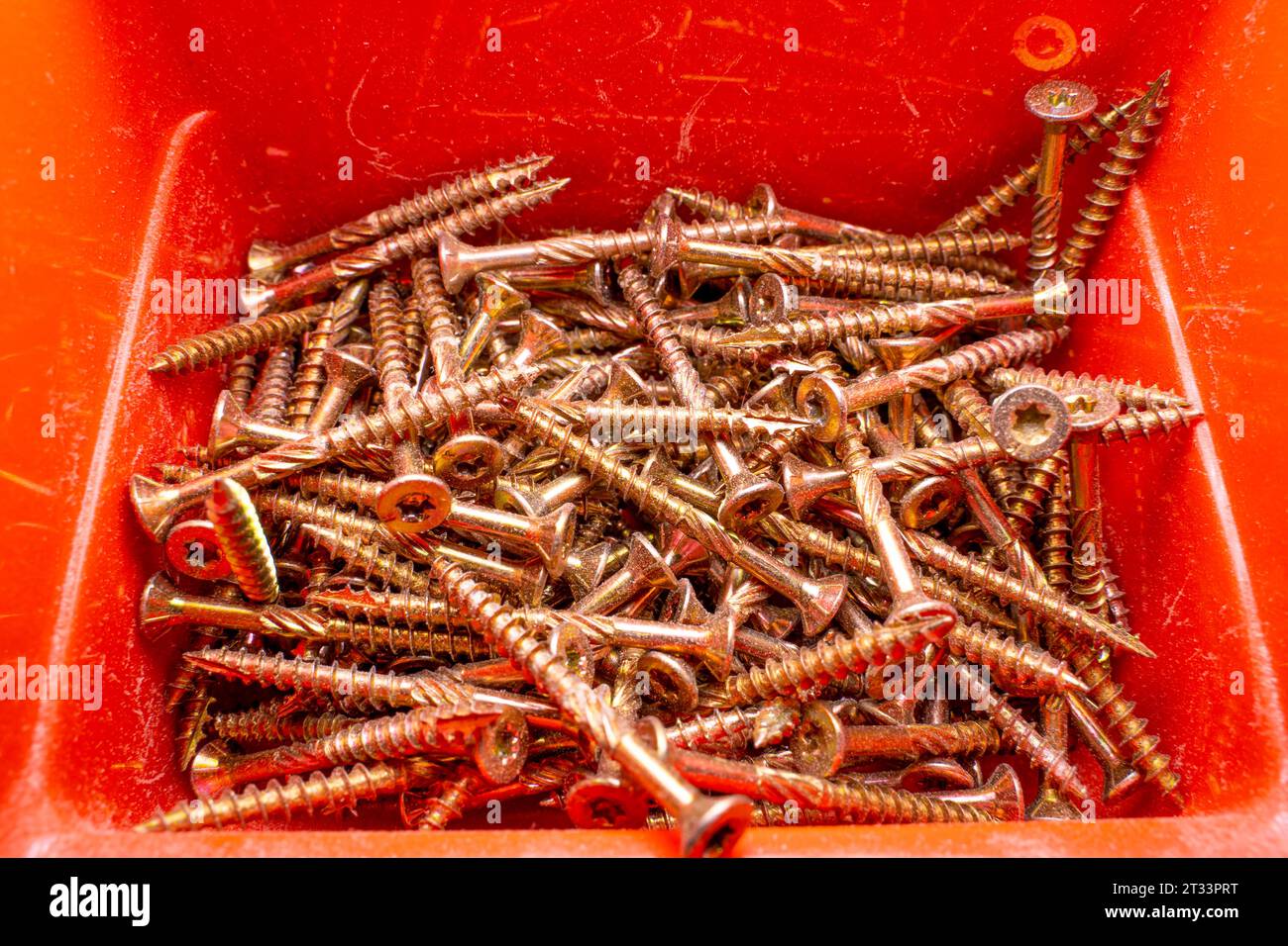 Spax structural screw for wood, close-up in red container Stock Photo ...