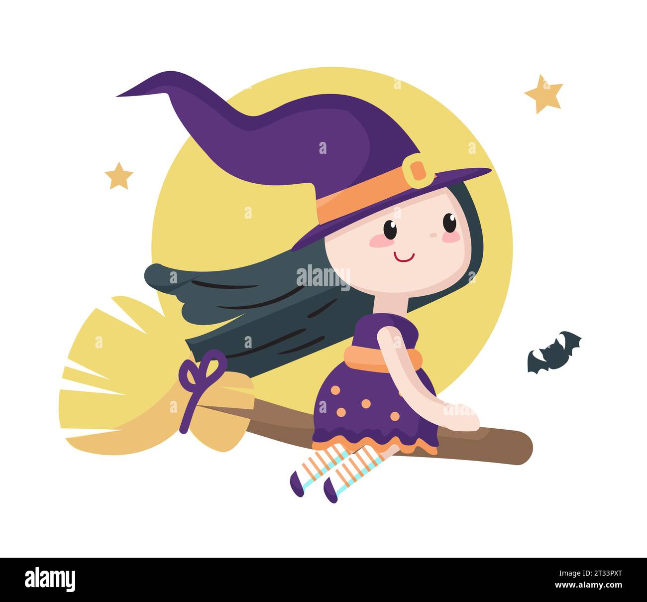 Cute cartoon Halloween witch character flying on broom Stock Vector ...
