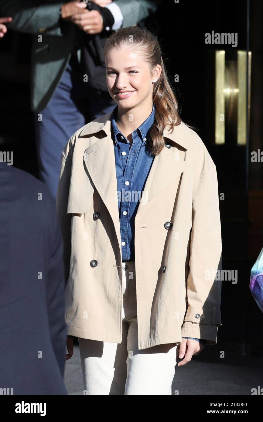 Princess Leonor leaves the Reconquista Hotel on October 21, 2023 in ...