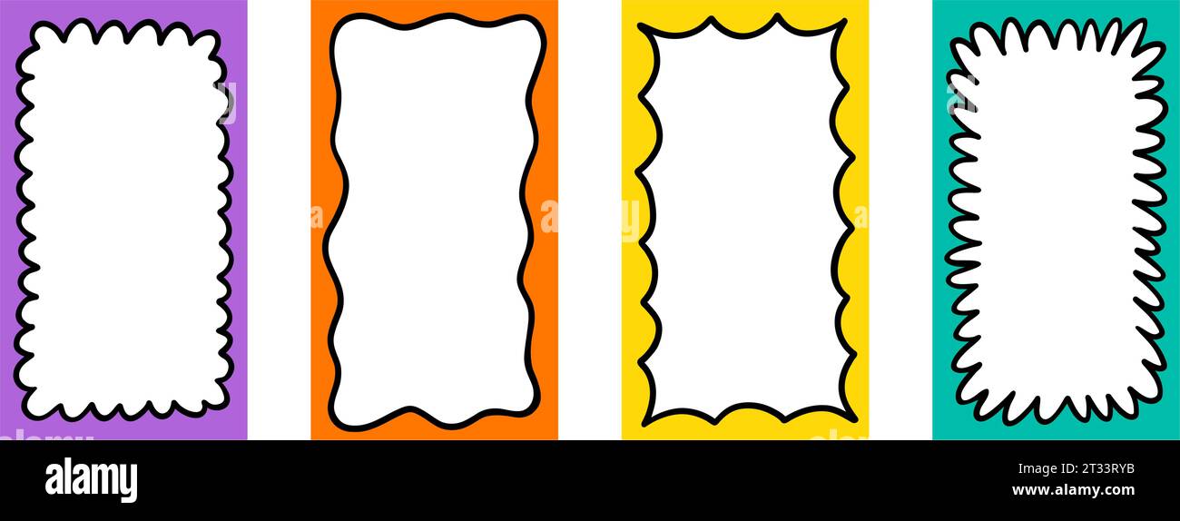 Doodle scalloped frames in hippie style. Psychedelic retro border ...