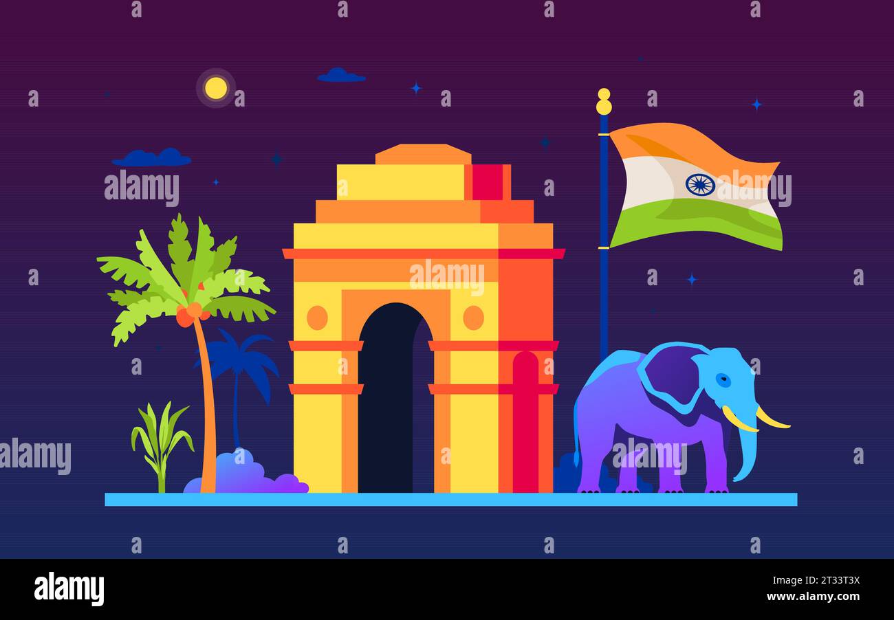 Gateway of India in New Delhi - modern colored vector illustration ...