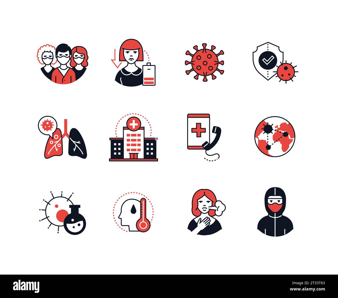 Coronavirus and pandemic - line design style icons set Stock Vector ...
