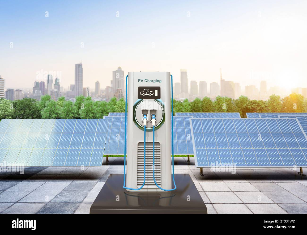 3d rendering EV charging station or electric vehicle recharging station ...