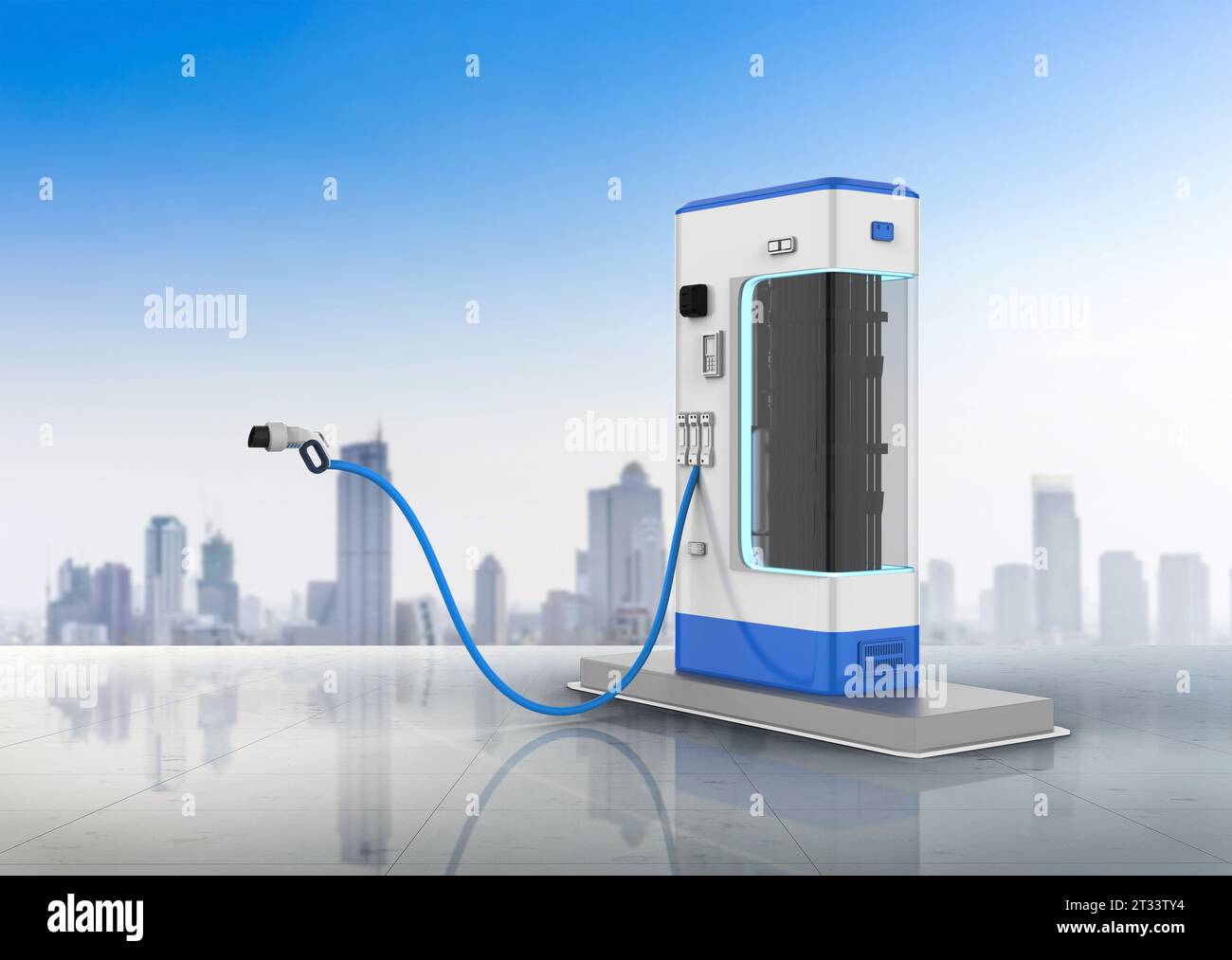 3d rendering EV charging station or electric vehicle recharging station ...