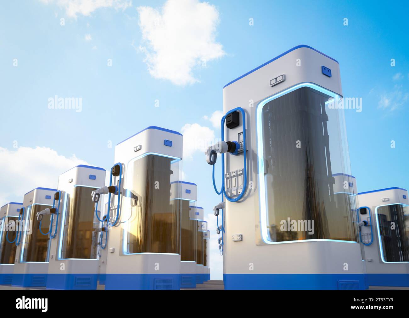 3d rendering group of EV charging stations or electric vehicle ...