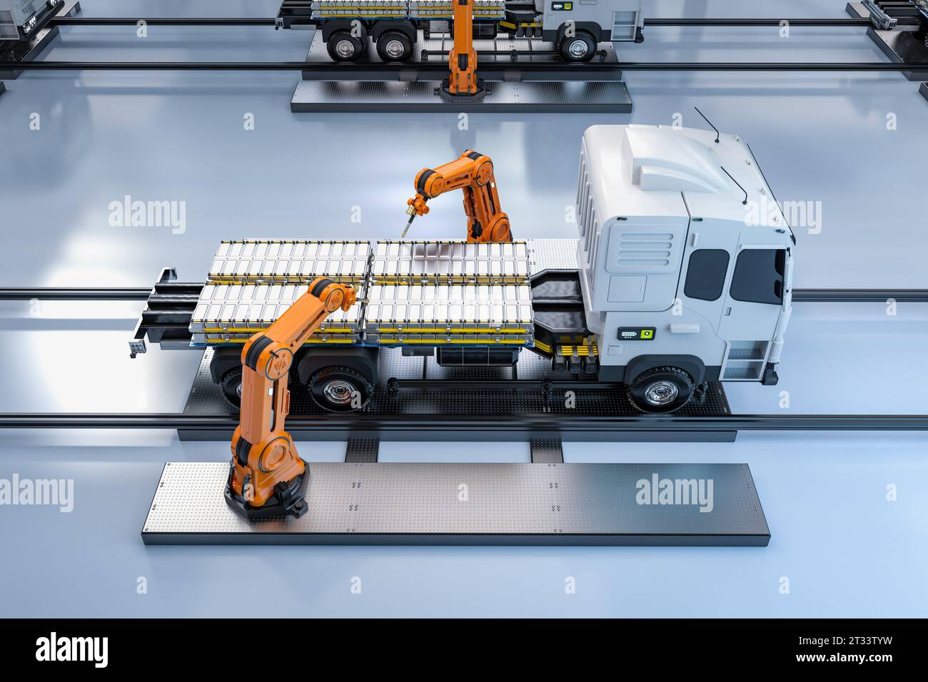 Automation automobile factory with 3d rendering robot assembly line ...