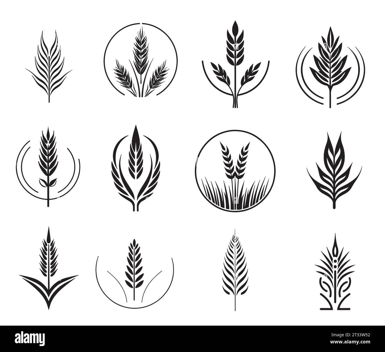 Wheat set of symbols and signs. Ears icon set, hand drawn. Vector ...