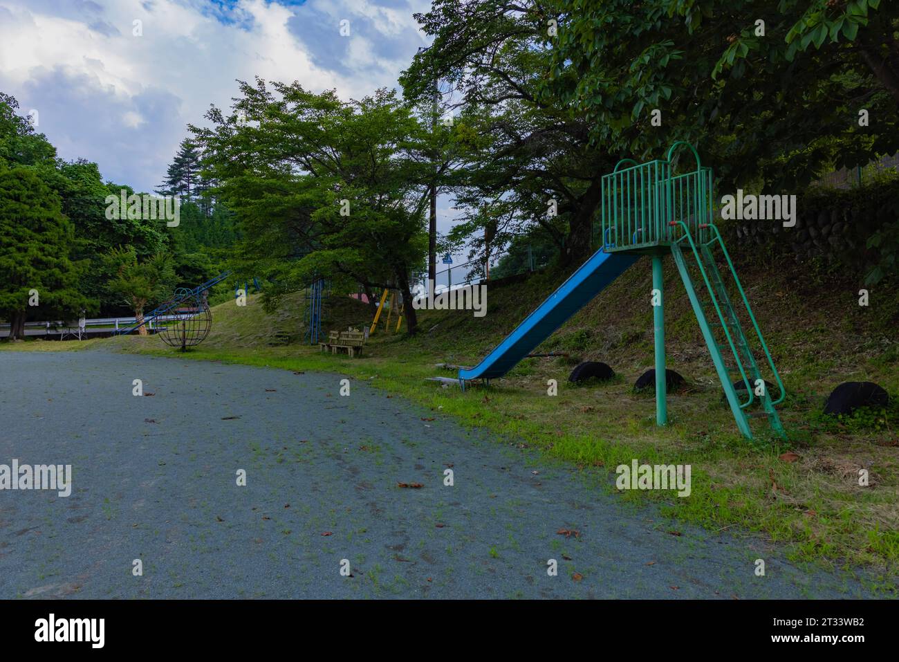 A playground equipment of the closed elementary school ground Stock ...