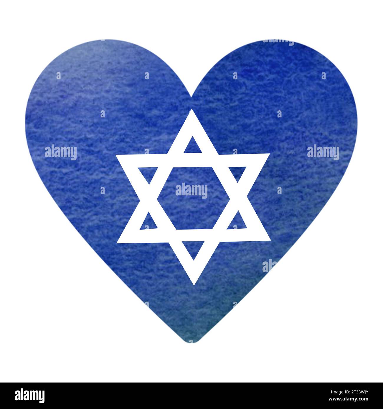 Love Israel blue heart with white star of David abstract watercolor ...