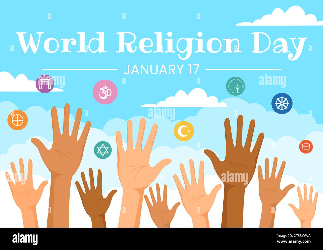 World Religion Day Vector Illustration on 17 January with Symbol Icons ...