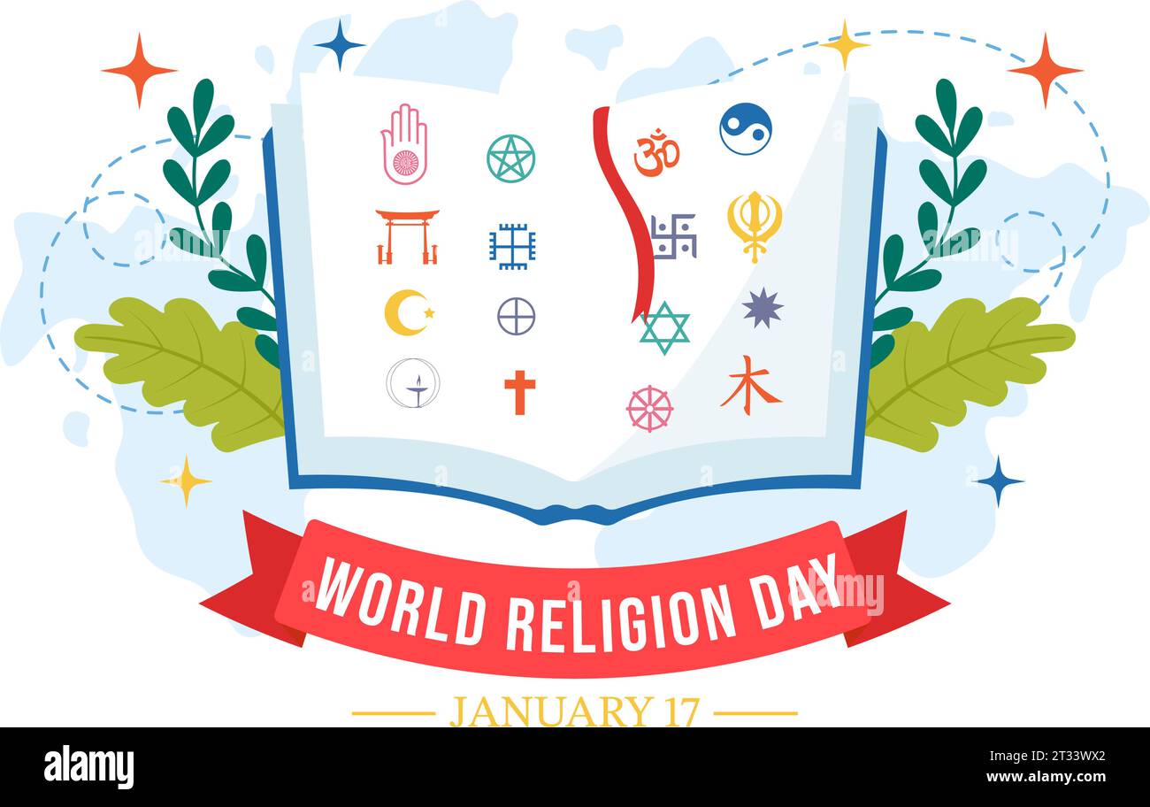World Religion Day Vector Illustration on 17 January with Symbol Icons ...
