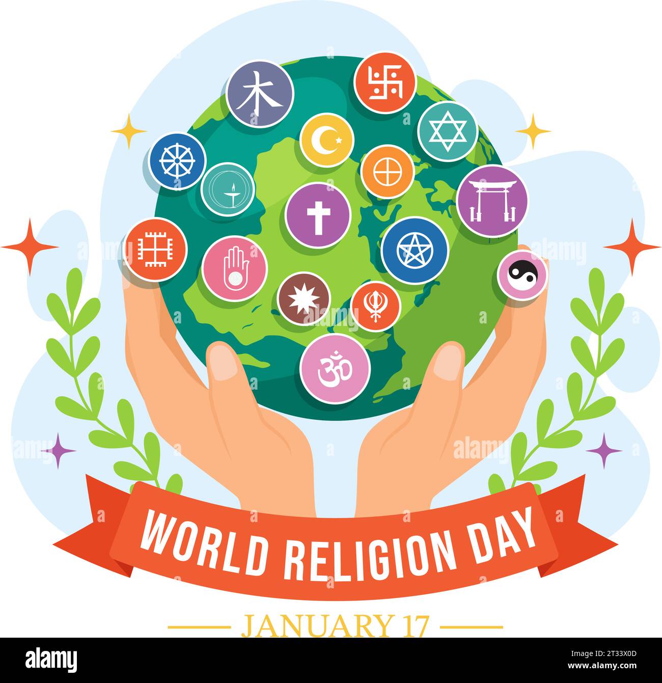 World Religion Day Vector Illustration on 17 January with Symbol Icons ...