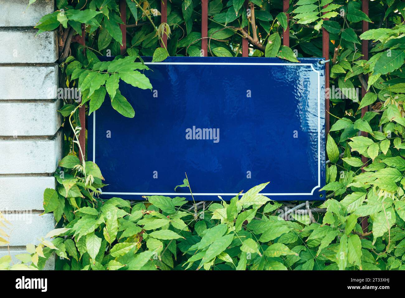 Blue metallic street name plate mockup up with copy space Stock Photo ...