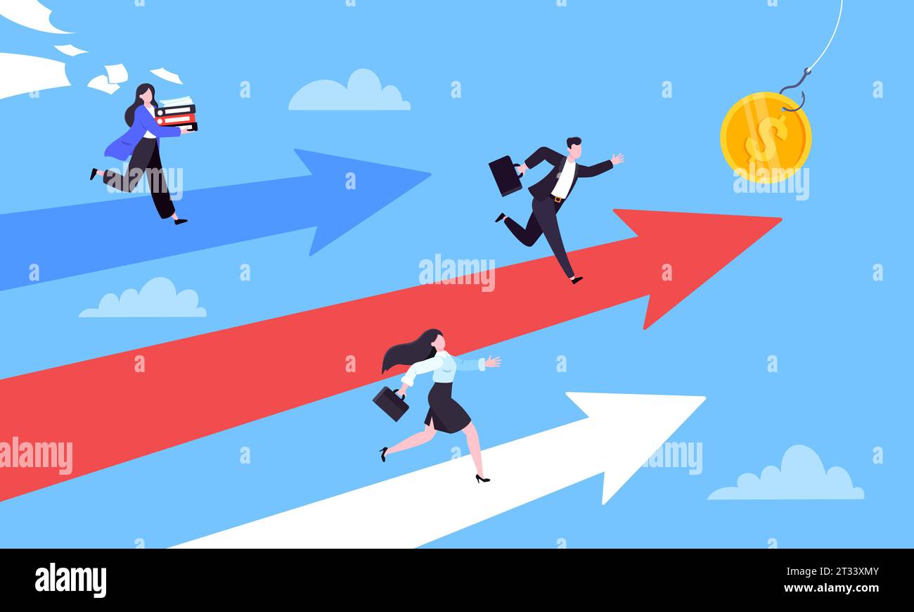 Business career competition with man and woman business persons running ...