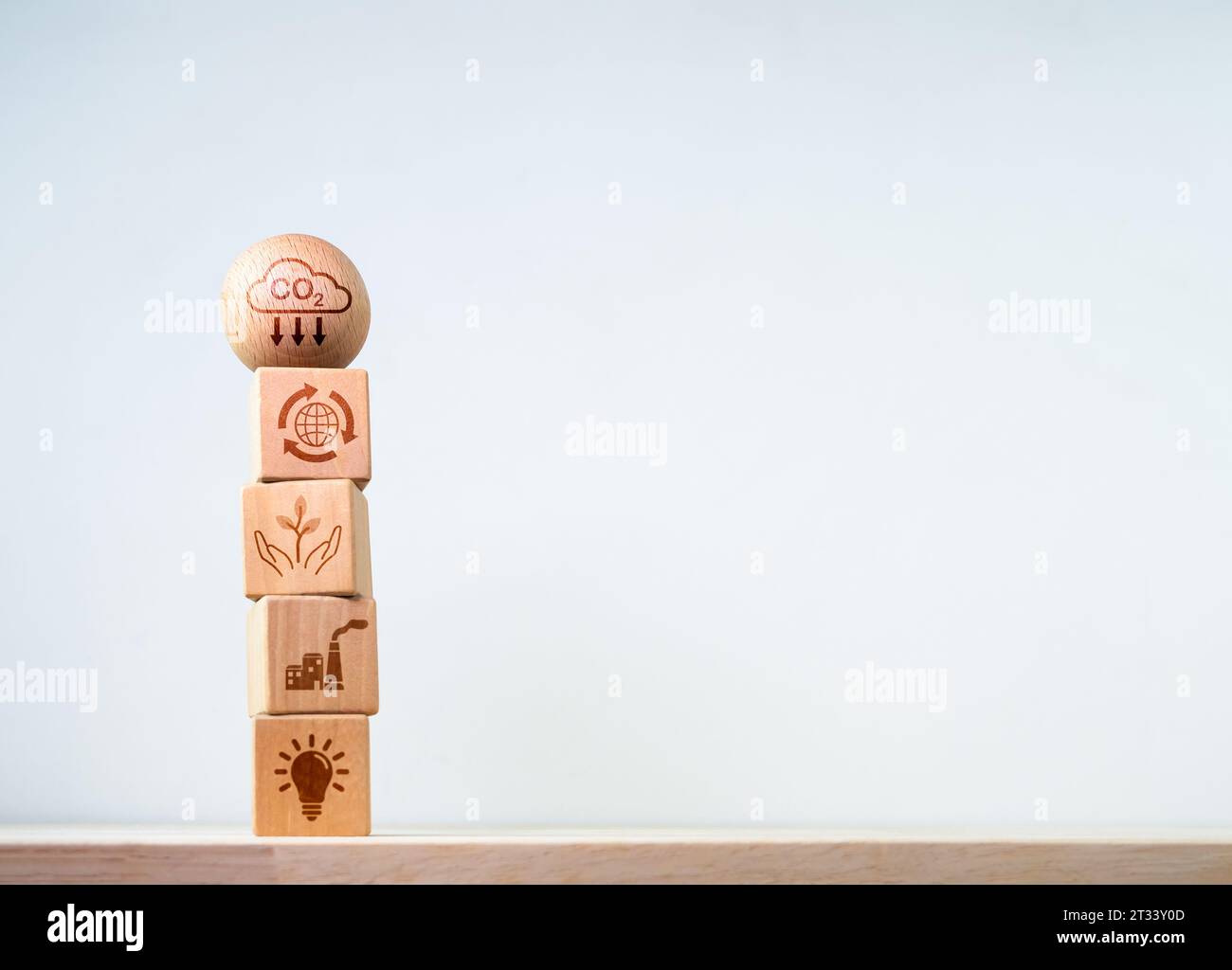 Co2 environment, global warming concepts. Green icon on wooden block ...