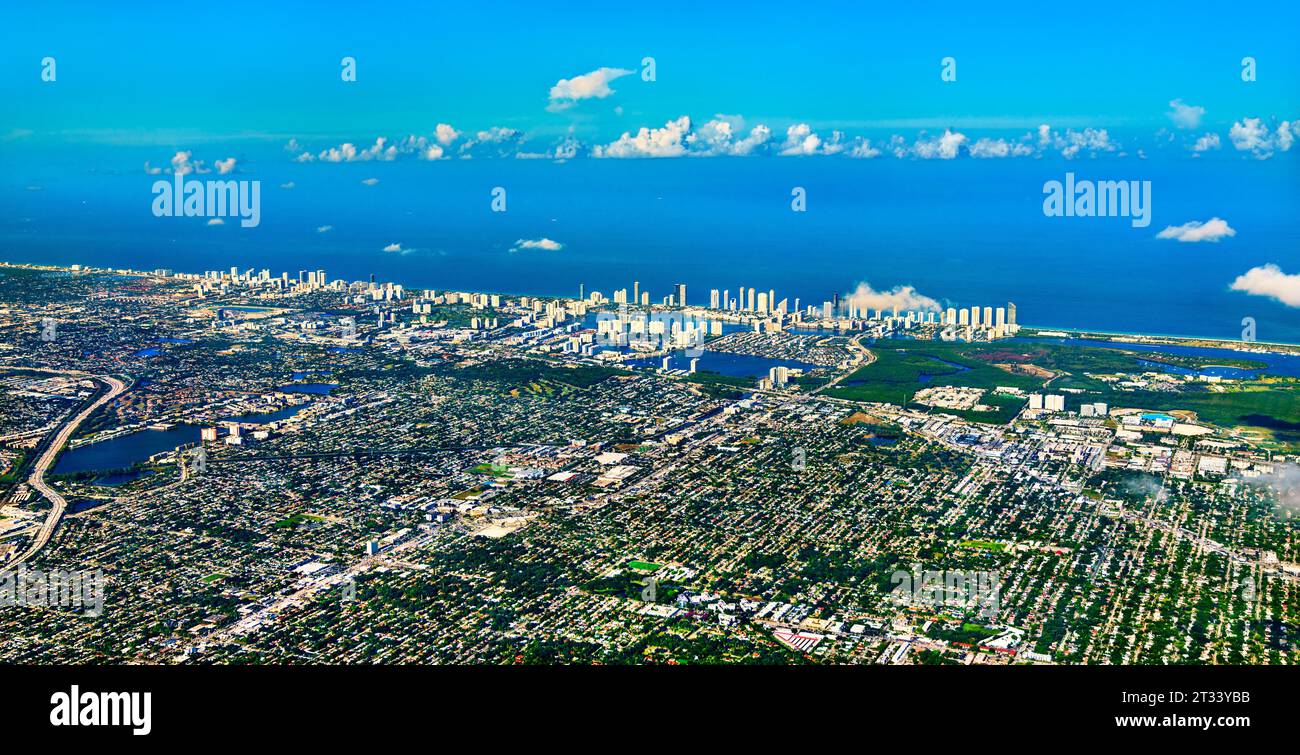 Aerial skyline of northern Miami suburbs in Florida, United States ...
