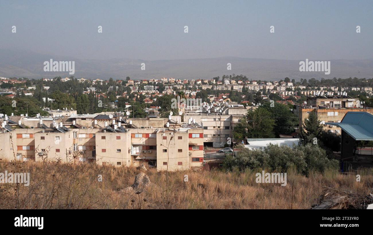 Skyline of Kiryat Shmona which its residents were evacuated to a safer ...
