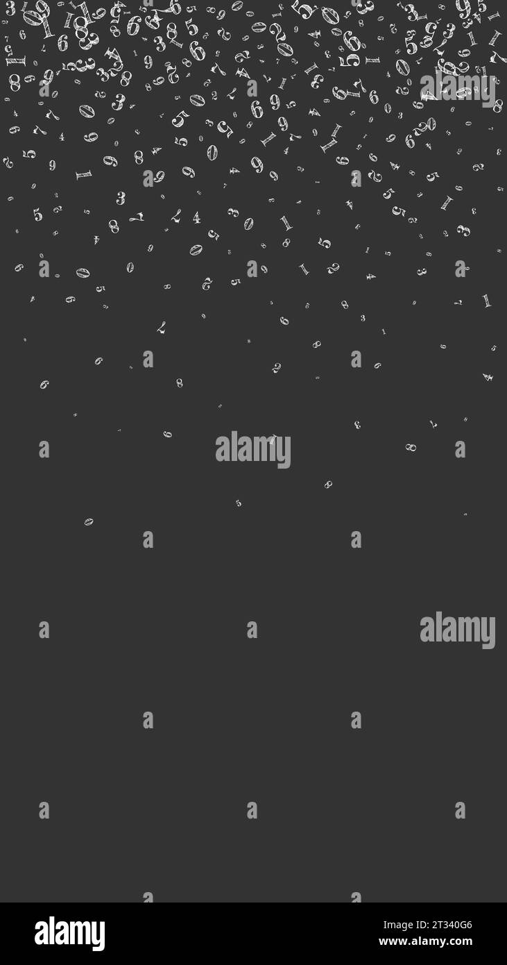 Scattered numbers. White chalk digits flying chaotic. Back to school ...