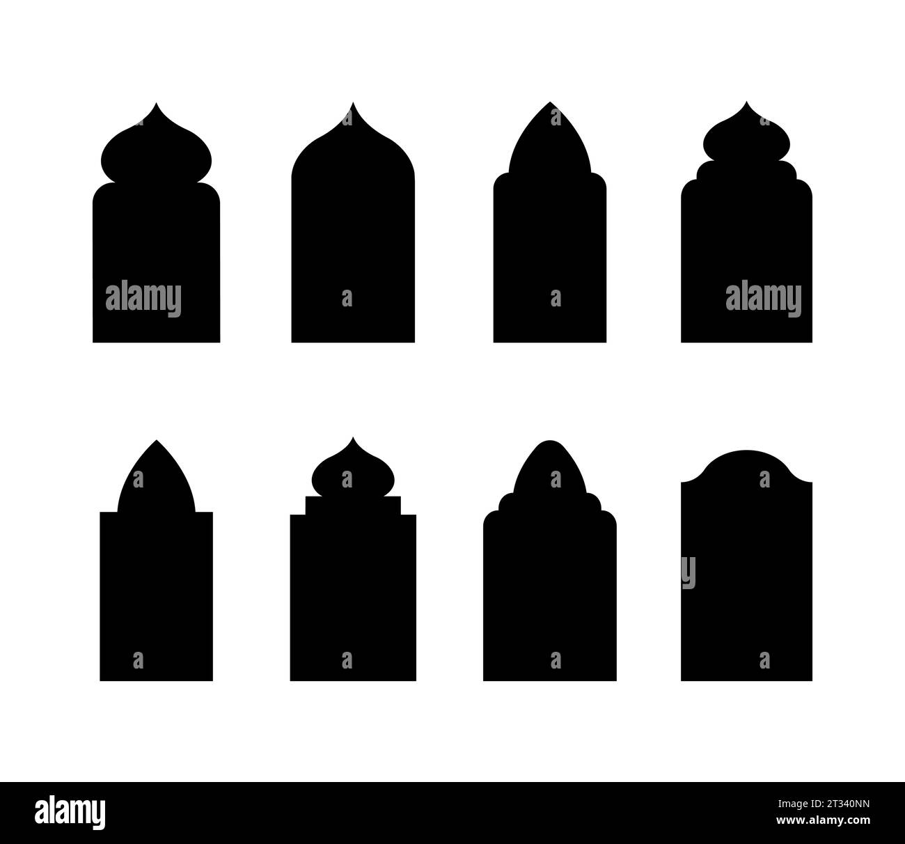 Islamic windows in oriental style. Set of black arabic arches and doors ...