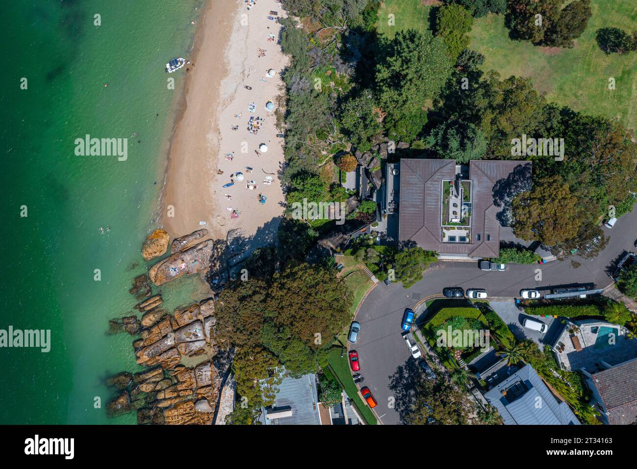 Panoramic drone aerial view over Cobblers Bay and Chinamans Beach in ...