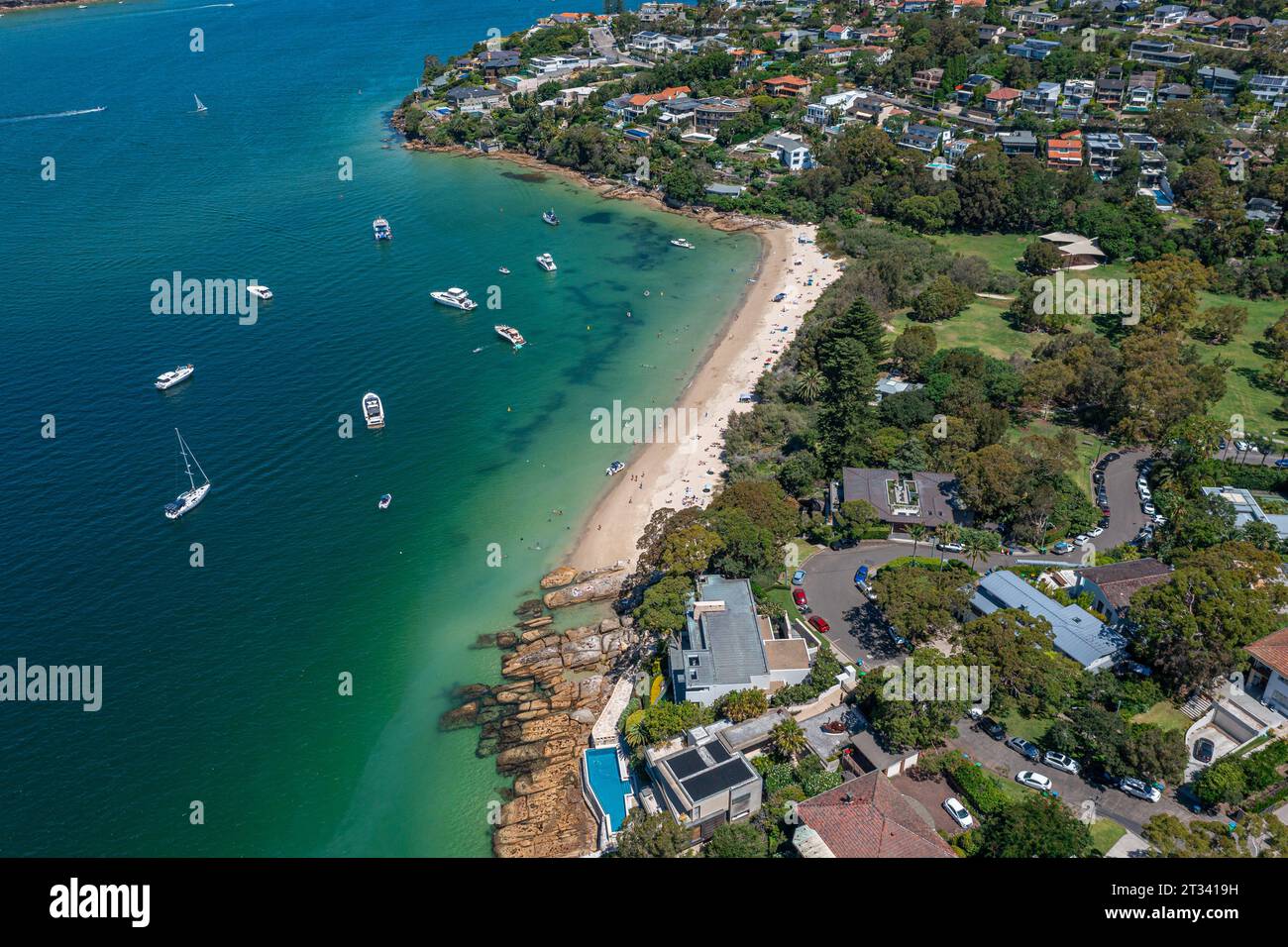 Panoramic drone aerial view over Cobblers Bay and Chinamans Beach in ...