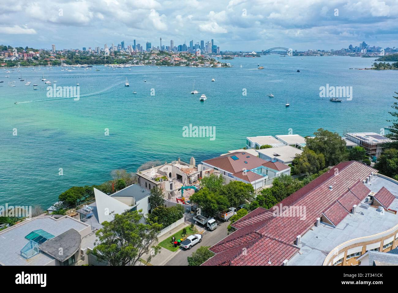 Drone aerial view of Rose Bay, eastern suburb of Sydney with Harbour ...