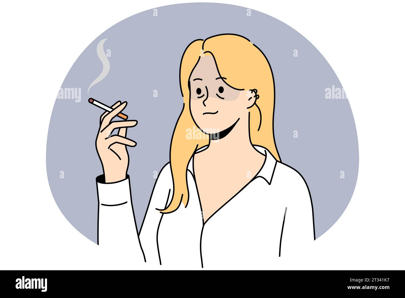 Unhealthy tired young woman feel overwhelmed smoking cigarette. Unhappy ...