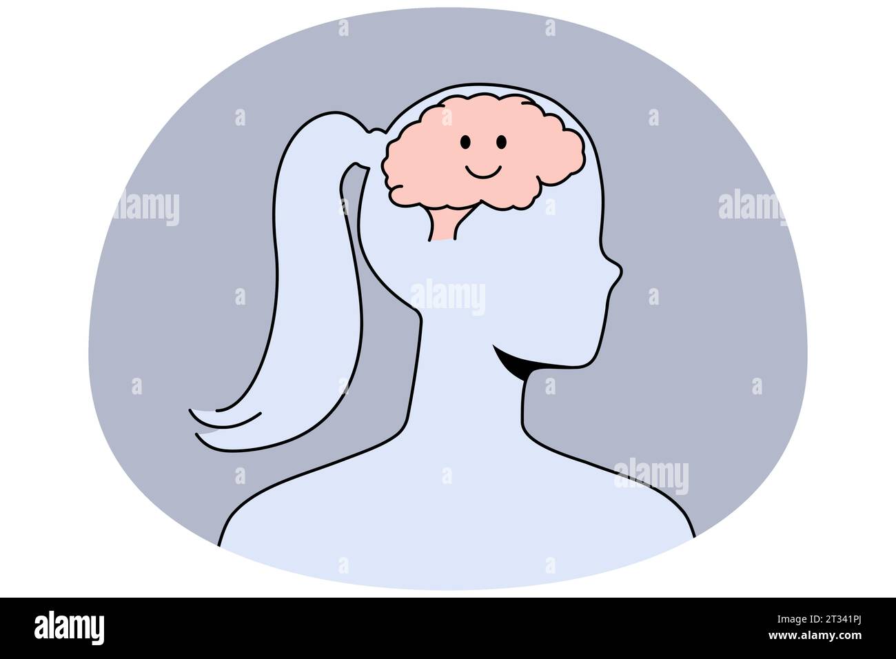 Smiling brain in woman head. Female with positive and optimistic view ...