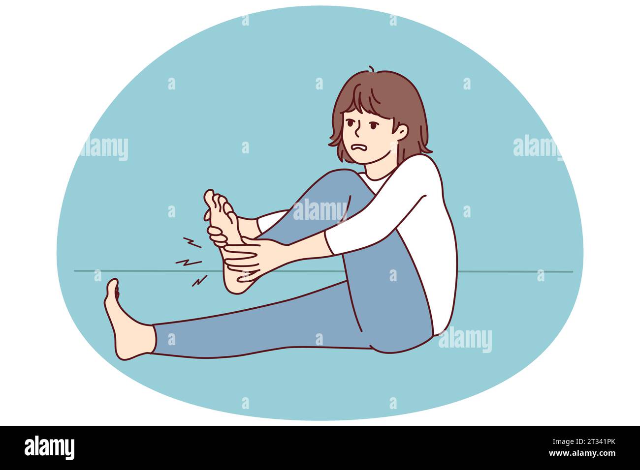 Unhealthy woman suffer from cramp in leg. Unwell female struggle with ...