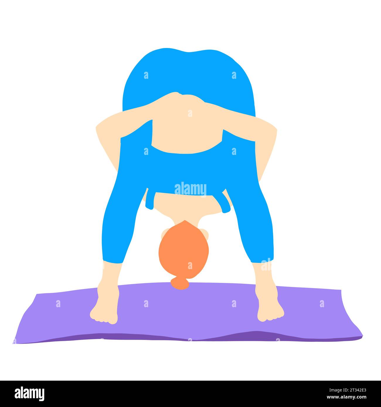 Training in yoga pose of rad hair European girl in blue tracksuit on a ...