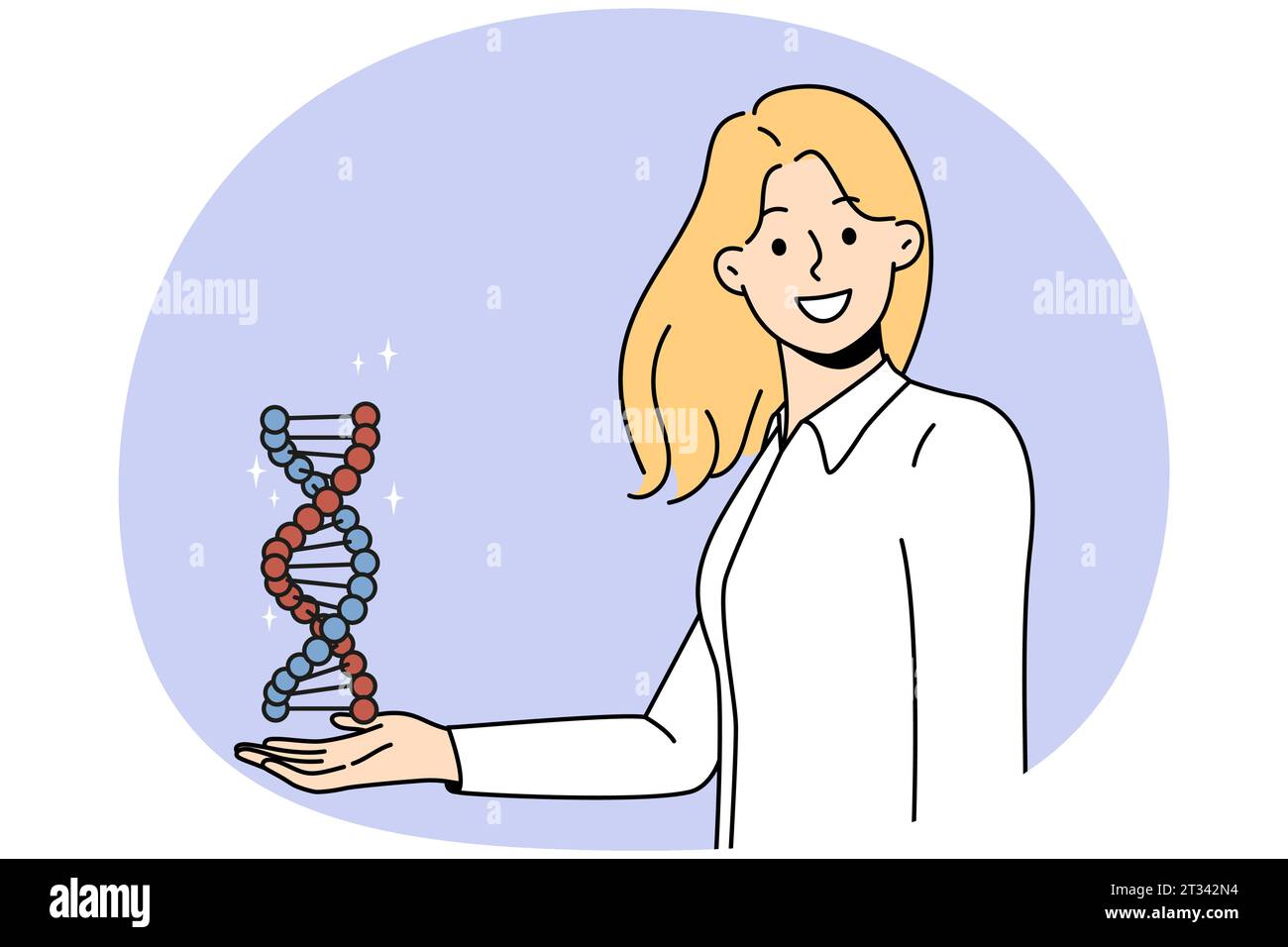 Smiling young woman hold DNA model in hands. Happy female scientist or ...
