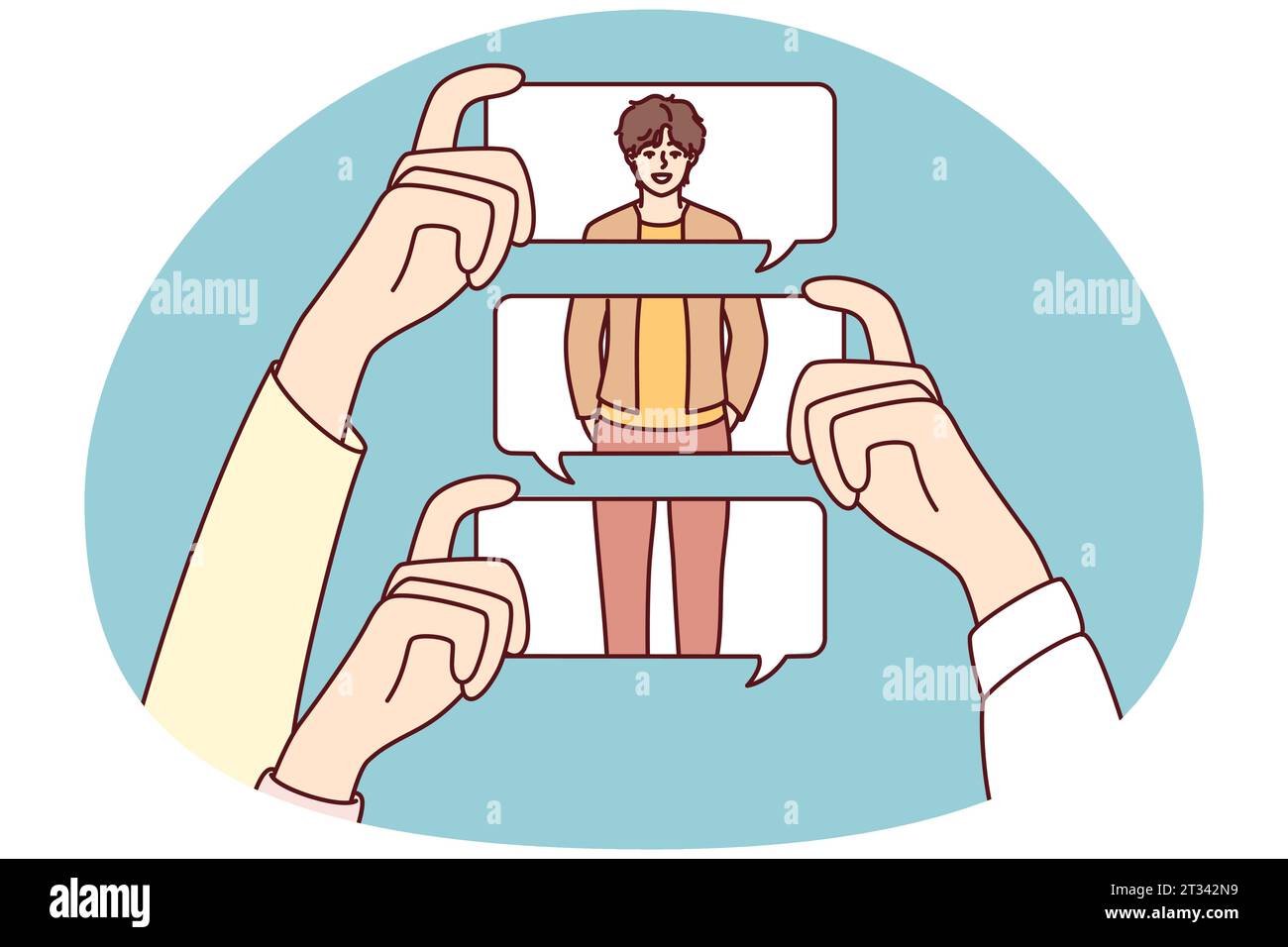 People hands holding message bubbles make comments about person looks ...