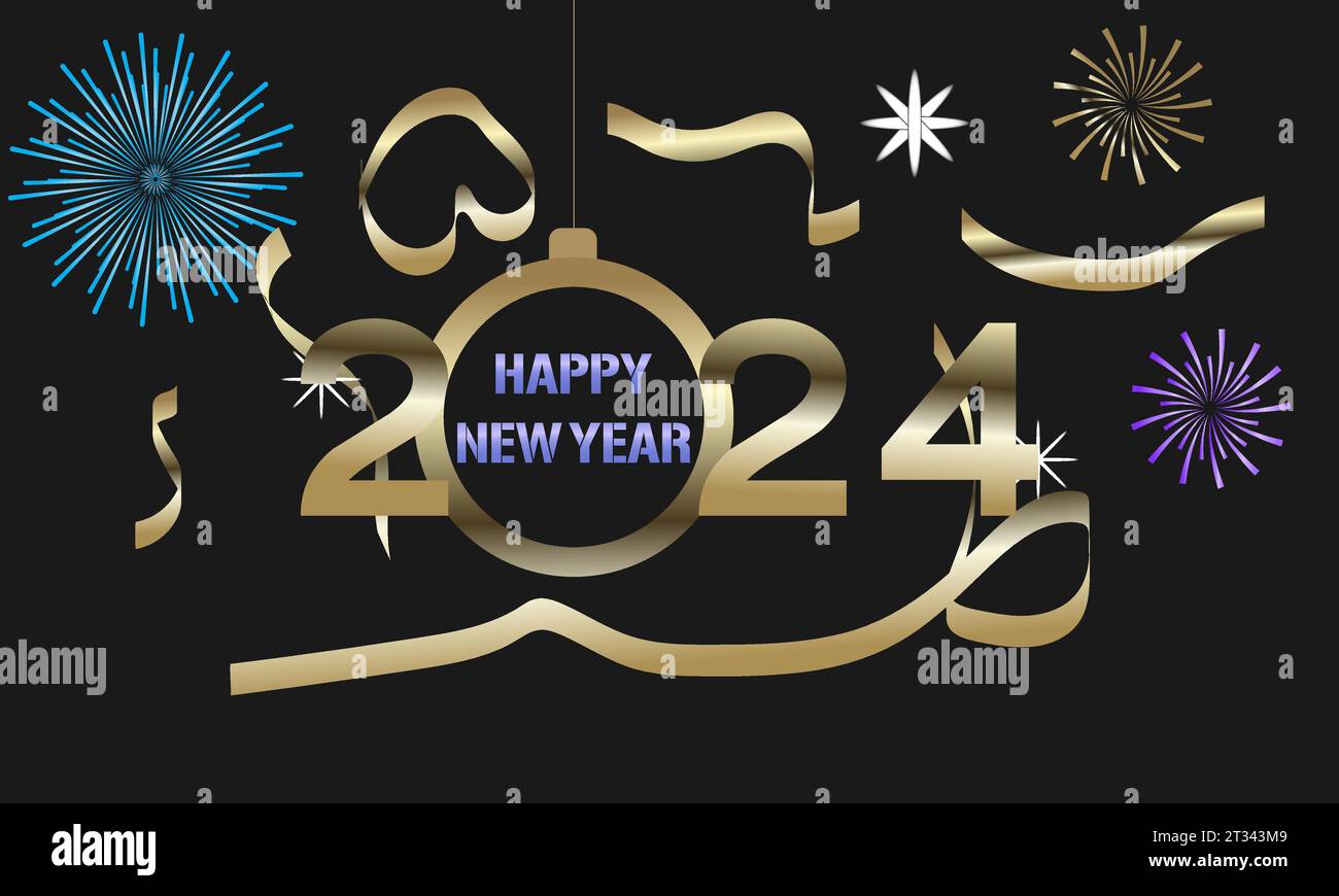 New Year's Eve 2024 Countdown Celebration and Party Concept with Fireworks, Champagne, and ...